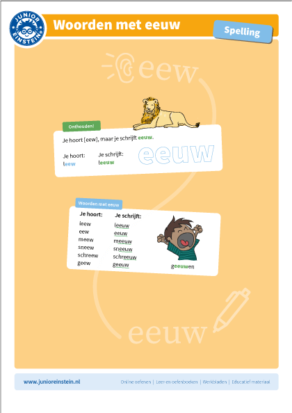 Woorden met eeuw, ieuw of uw