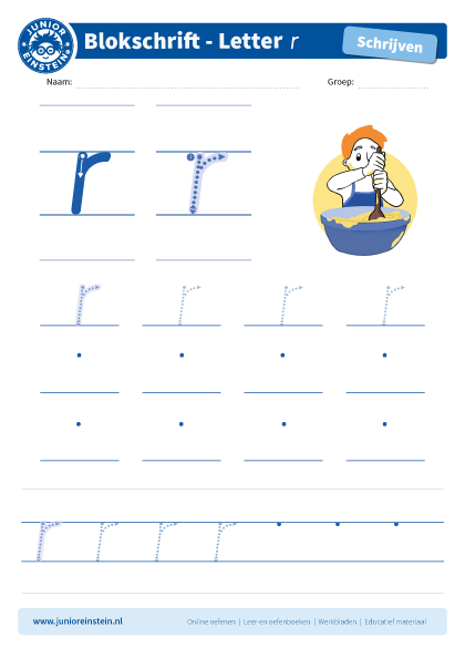 Werkblad letter r tussen schrijflijn