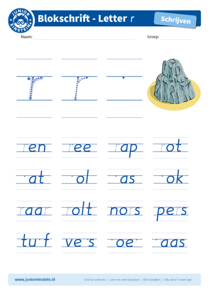 Blokletter r tussen schrijflijnen