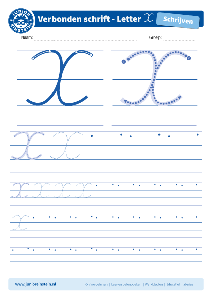 Verbonden schrift X tussen schrijflijnen