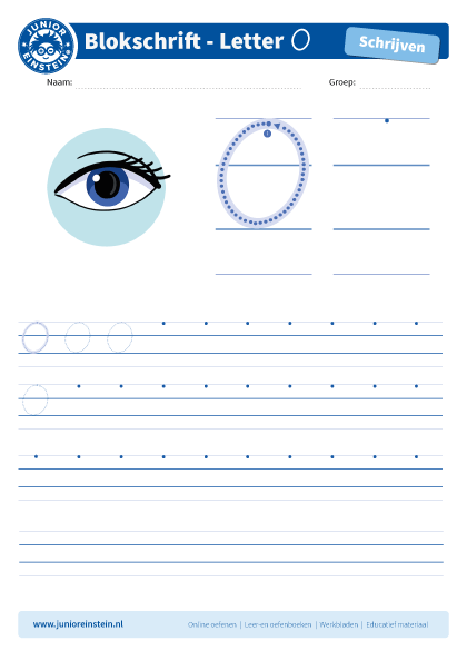 De hoofdletter O tussen schrijflijnen