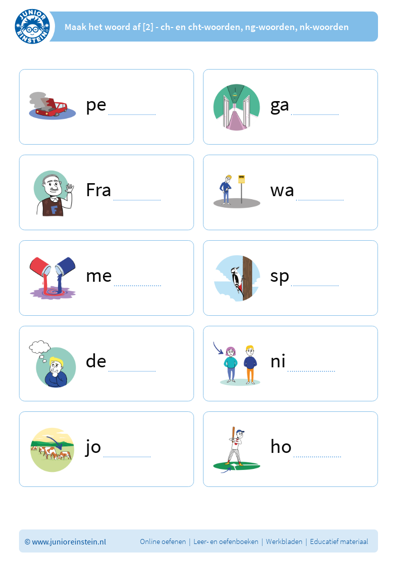 Maak het woord af [2] - ch- en cht-woorden, ng-woorden, nk-woorden