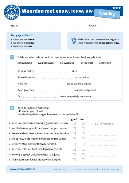 Oefenen met -eeuw, -ieuw- en -uw [1]