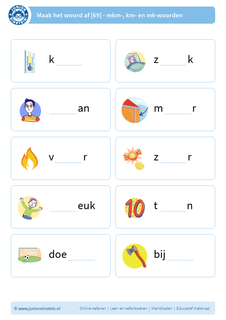 Maak het woord af [3] - mkm-, km- en mk-woorden, mkmm-woorden