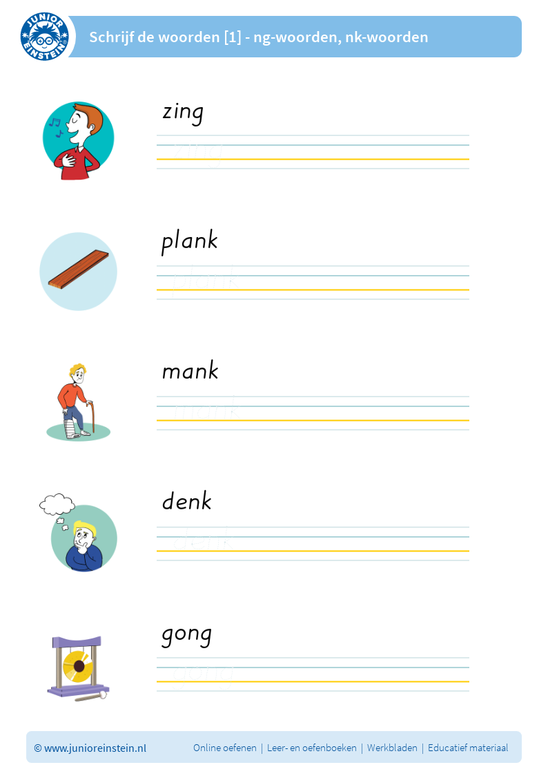 Schrijf de woorden [1] - mmkmm-woorden, ng-woorden, nk-woorden
