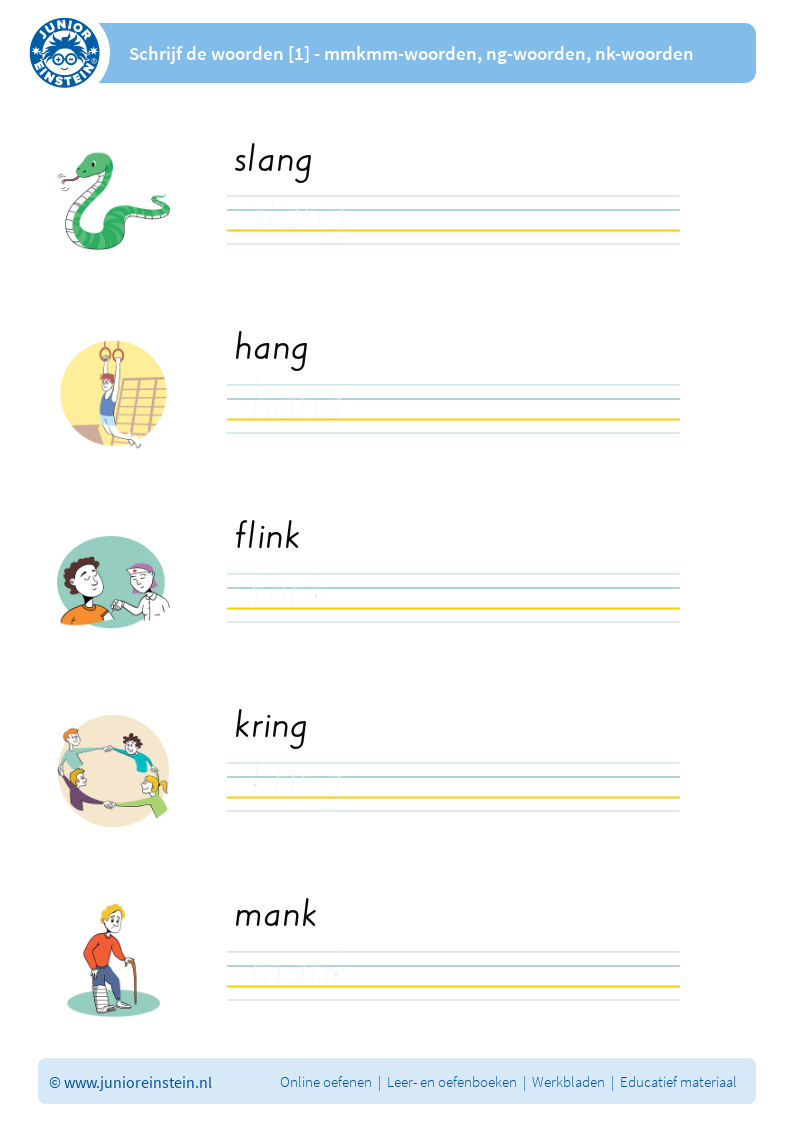 Schrijf de woorden [1] - mmkmm-woorden, ng-woorden, nk-woorden
